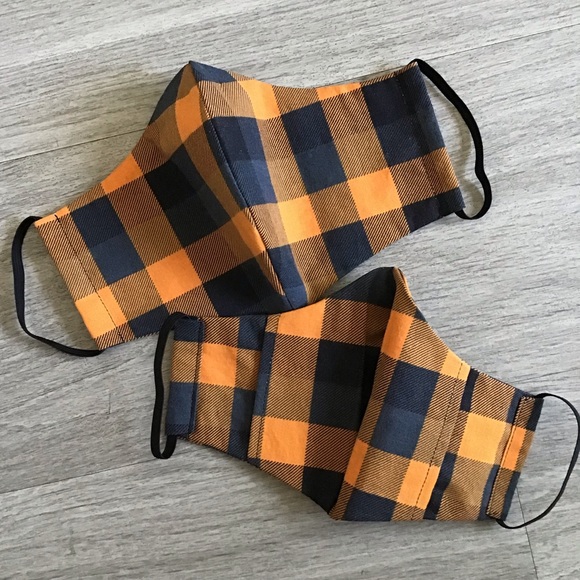 Accessories | Orange And Gray Buffalo Plaid Face Mask | Poshmark